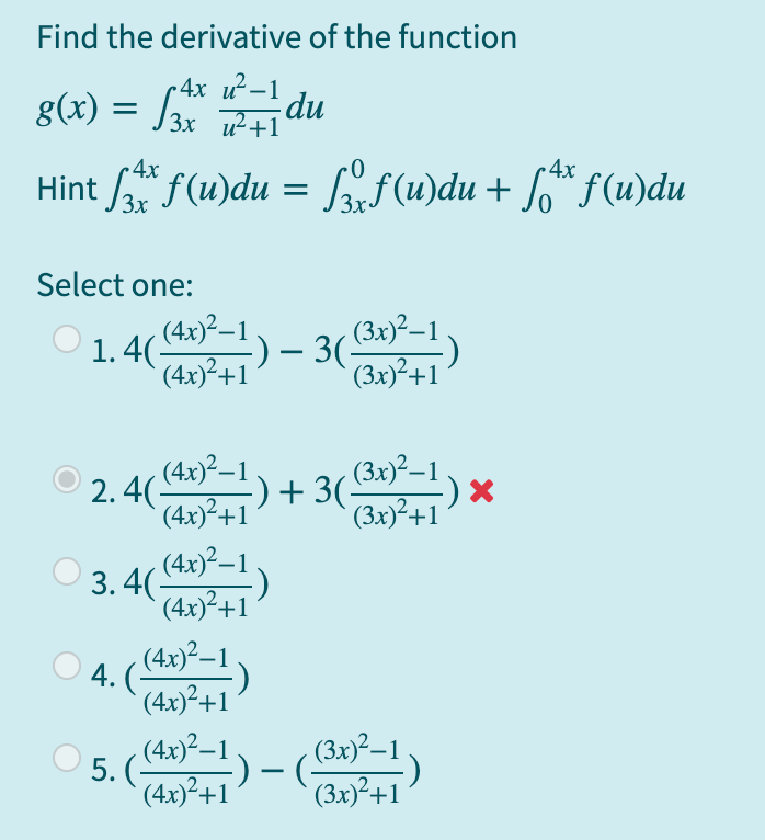 Solved Find the derivative of the function -4x u2-1 -du u++1 | Chegg.com