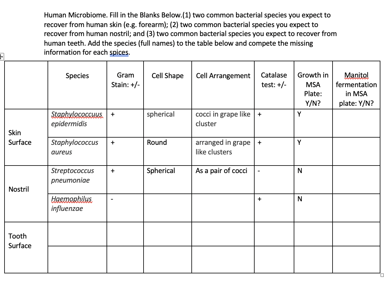 Solved Human Microbiome. Fill in the Blanks Below.(1) two | Chegg.com