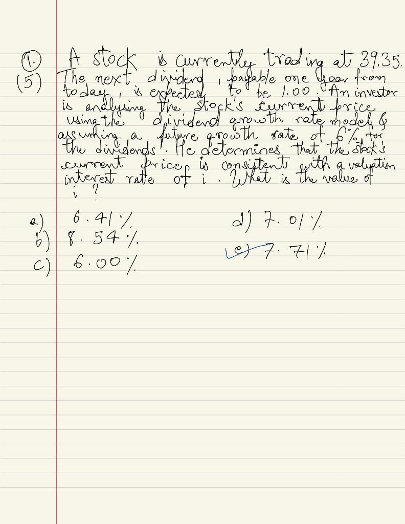 Solved using the lassun © A stock is currently trading at | Chegg.com