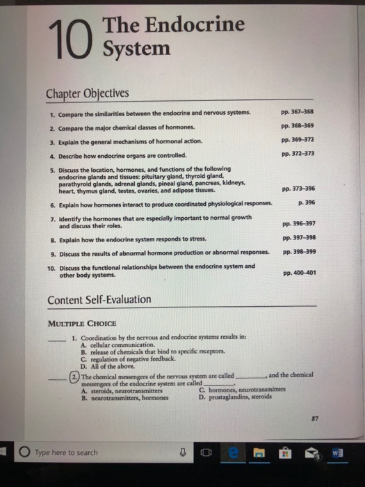 Solved The Endocrine System Chapter Objectives 1. Compare | Chegg.com