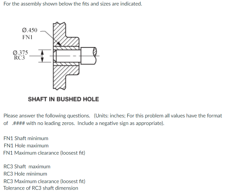 Solved For the assembly shown below the fits and sizes are | Chegg.com
