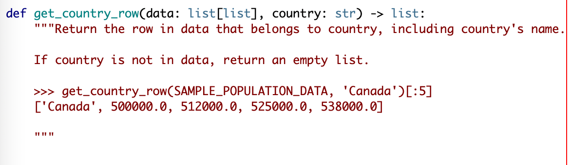 Solved def get_country_row(data: list[list], country: str) → | Chegg.com