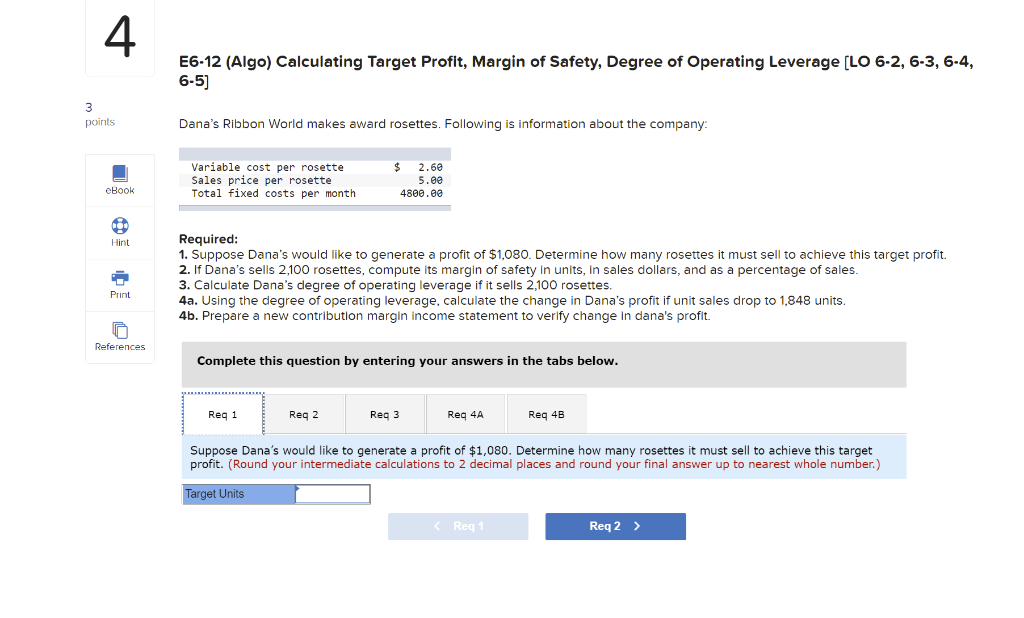 Solved 4 E6-12 (Algo) Calculating Target Profit, Margin of | Chegg.com