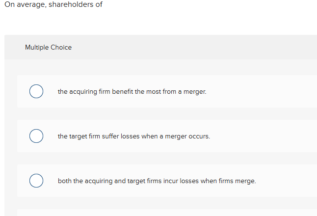 Solved On average, shareholders ofMultiple Choicethe | Chegg.com
