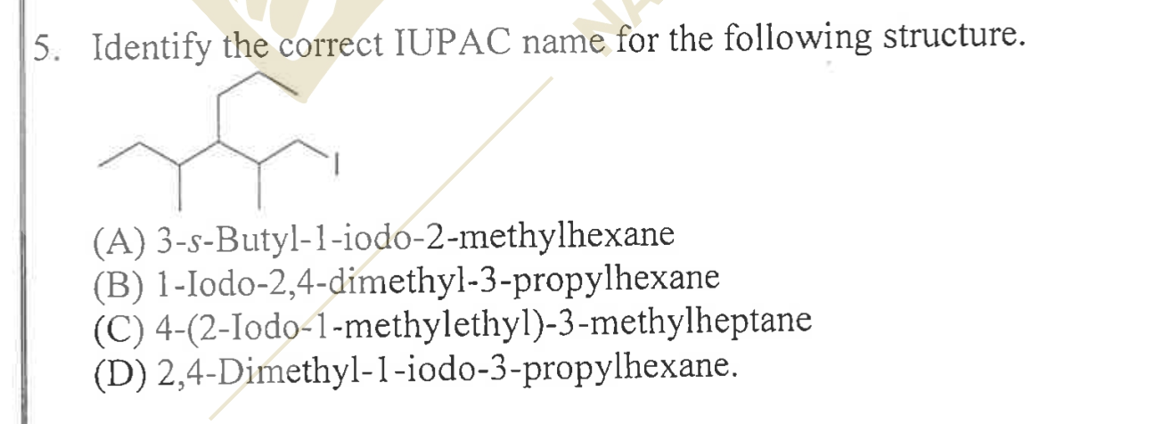 Solved Identify the correct IUPAC name for the following | Chegg.com