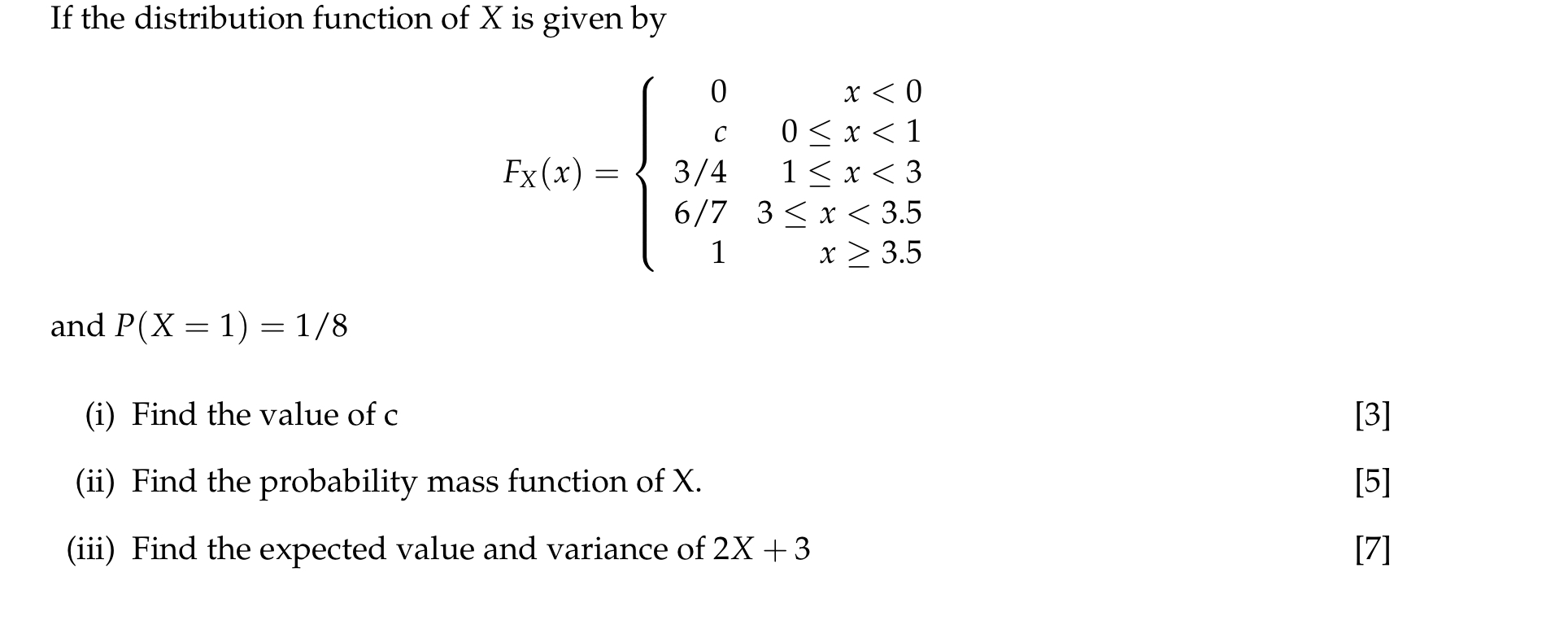 Solved If the distribution function of X is given by 0 C | Chegg.com