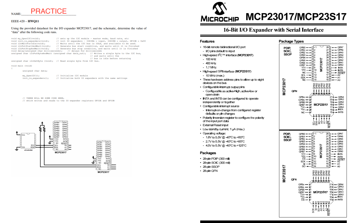 PRACTICE NAME: MICROCHIP MCP23017/MCP23817 EEEE-420 - | Chegg.com