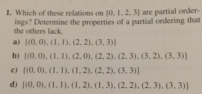 Solved Which of these relations on {0. 1, 2, 3} are partial | Chegg.com
