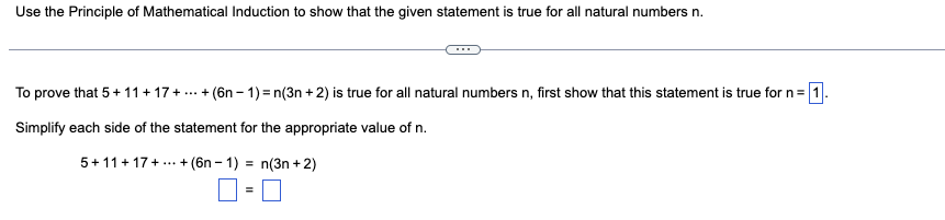 Solved To prove that 5+11+17+⋯+(6n−1)=n(3n+2) is true for | Chegg.com