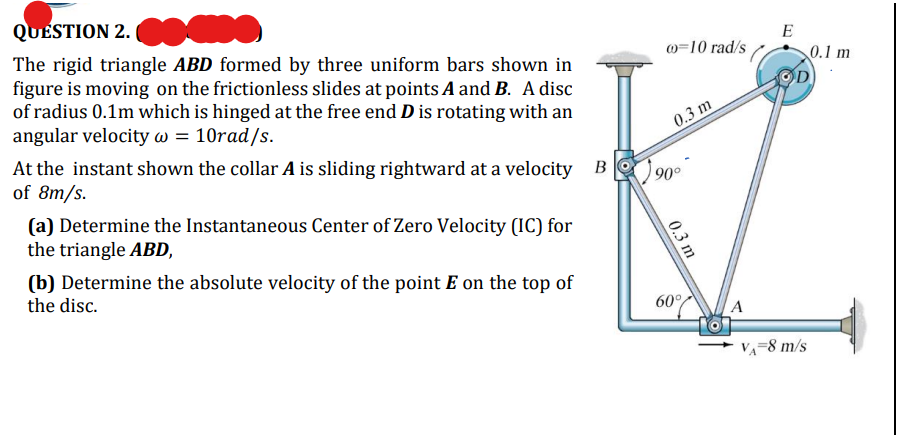 Solved The rigid triangle ABD formed by three uniform bars | Chegg.com