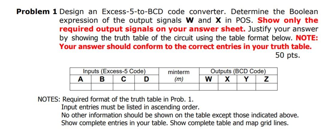Solved Design an Excess-5-to-BCD code converter. Determine | Chegg.com