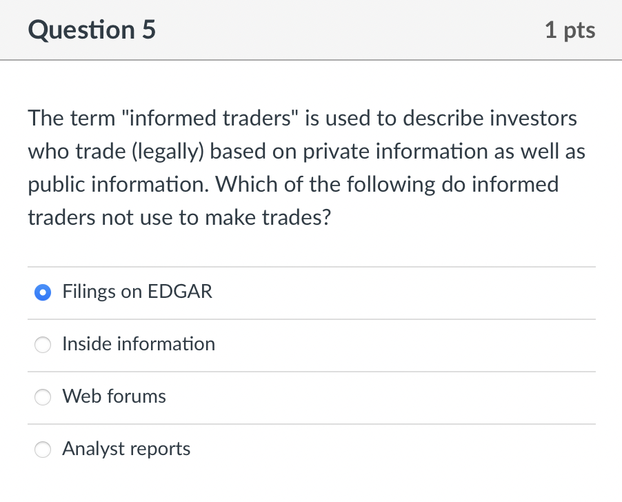 Solved The term "informed traders" is used to describe | Chegg.com