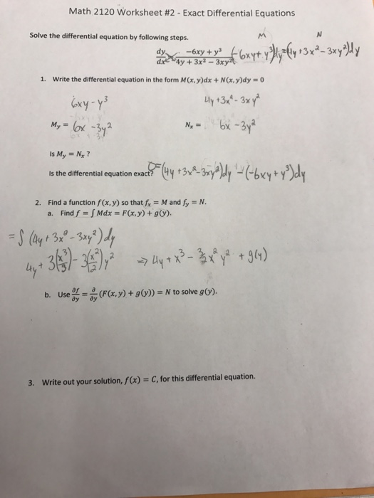 Solved Math 2120 worksheet #2-Exact Differential Equations | Chegg.com