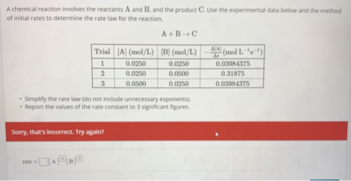 Solved A chemical reaction involves the reactants A and B, | Chegg.com