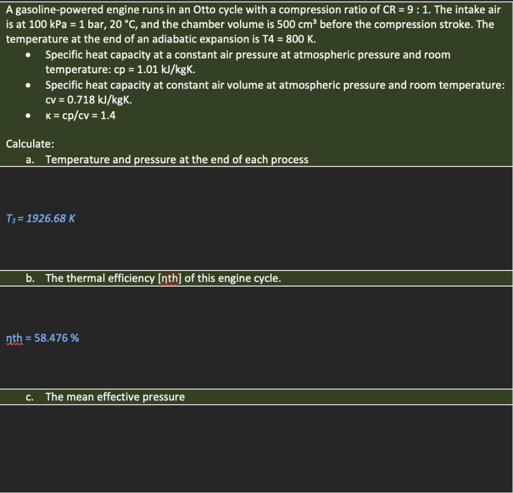 Solved A gasoline-powered engine runs in an Otto cycle with | Chegg.com