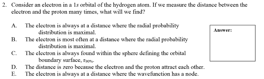 Solved 2 Consider An Electron In A 1s Orbital Of The