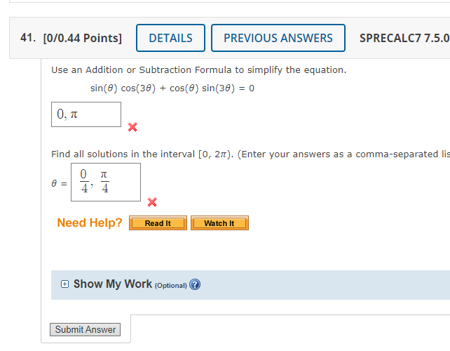 Solved Use an Addition or Subtraction Formula to simplify | Chegg.com