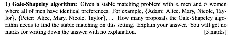 Solved Gale-Shapeley algorithm:Given a stable matching | Chegg.com