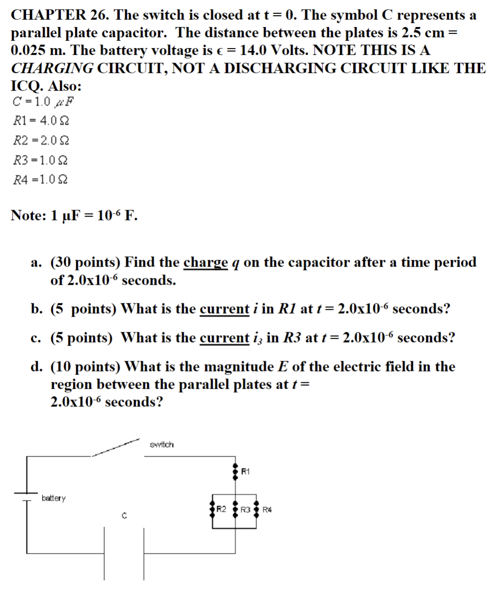 Solved CHAPTER 26. ﻿The switch is closed at t=0. ﻿The symbol | Chegg.com