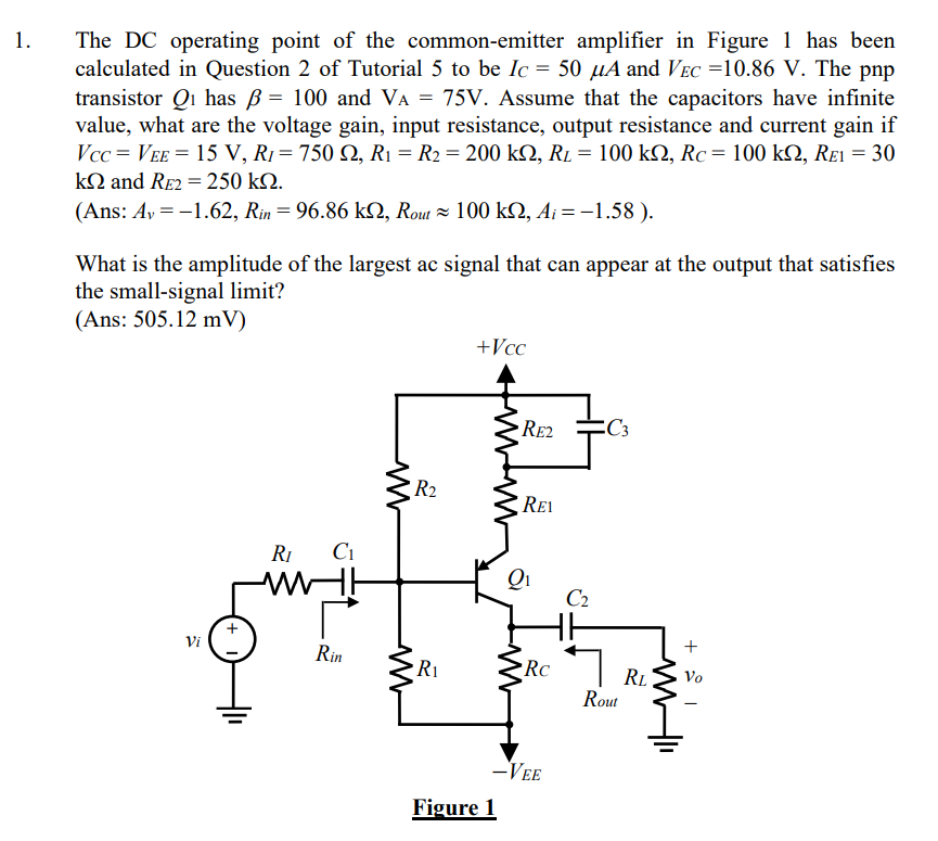 Solved The DC operating point of the common-emitter | Chegg.com