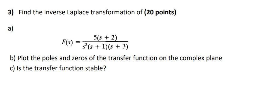 Solved 3) Find the inverse Laplace transformation of ( 20 | Chegg.com