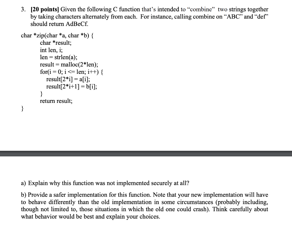 Solved 3. [20 points] Given the following C function that's | Chegg.com