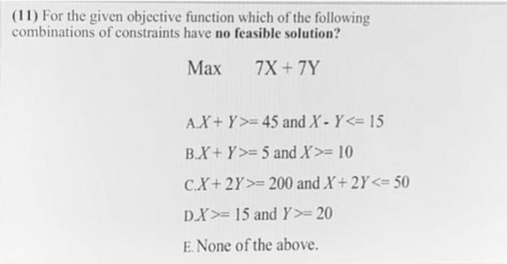 Solved (11) For the given objective function which of the | Chegg.com