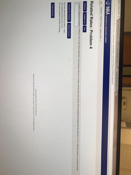 Solved Related Rates: Problem 4 You have unlimited atempts | Chegg.com