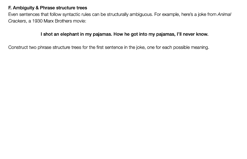 F. Ambiguity \& Phrase structure trees Even sentences | Chegg.com
