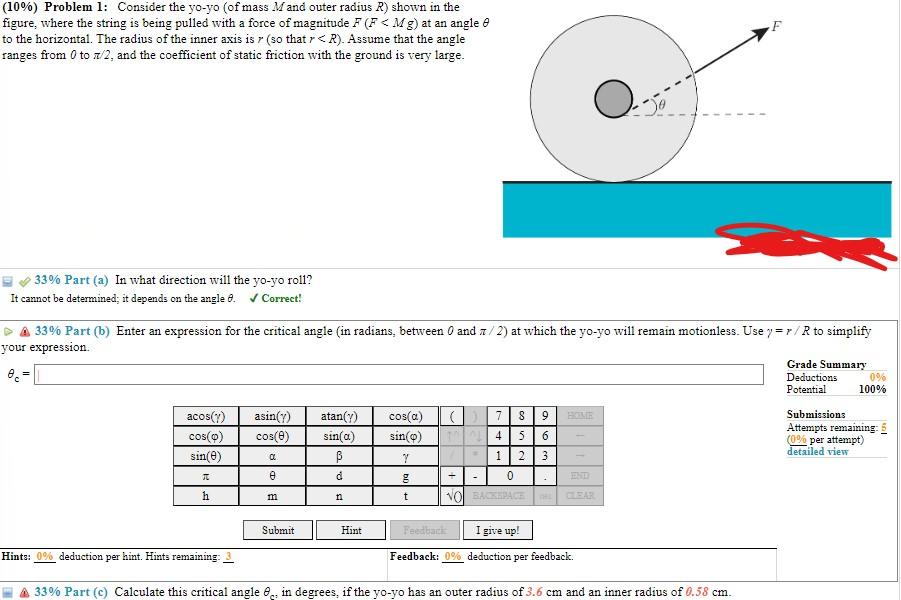 Solved (10\%) Problem 1: Consider the yo-yo (of mass M and | Chegg.com