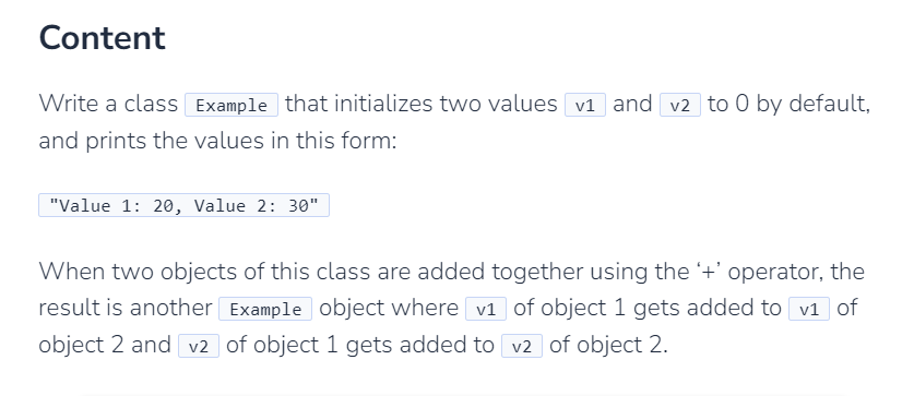 Solved ContentWrite a classthat initializes two values v1 | Chegg.com