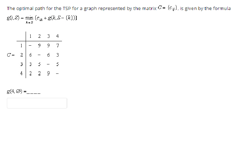 Solved The optimal path for the TSP for a graph represented | Chegg.com