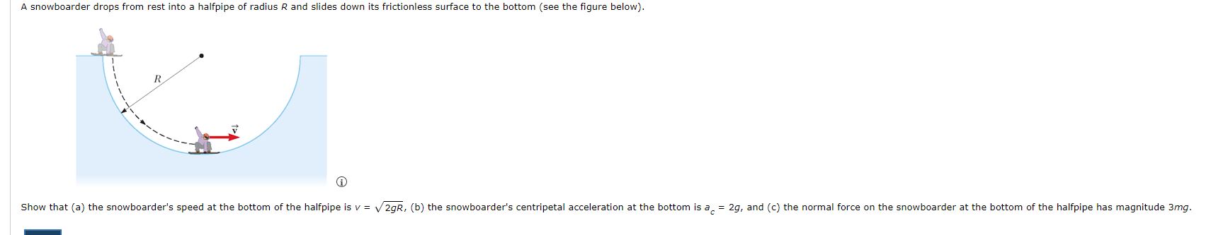 Solved A snowboarder drops from rest into a halfpipe of | Chegg.com