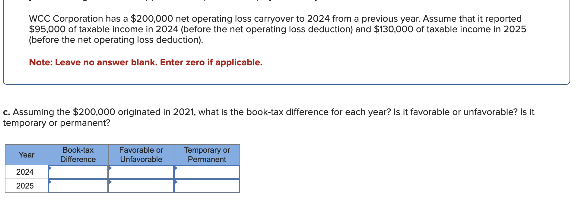 Solved WCC Corporation has a \$200,000 ﻿net operating loss | Chegg.com