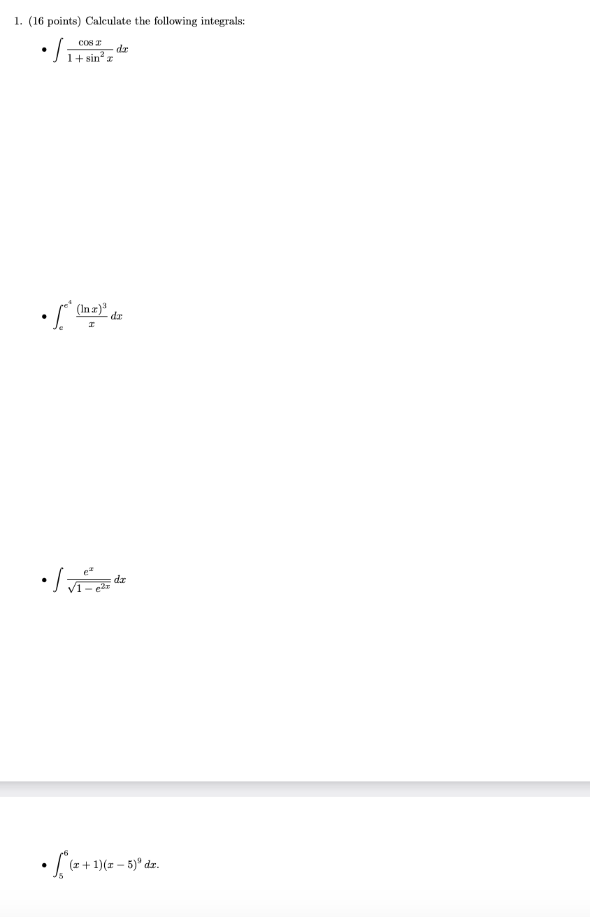 Solved (16 ﻿points) ﻿Calculate the following | Chegg.com