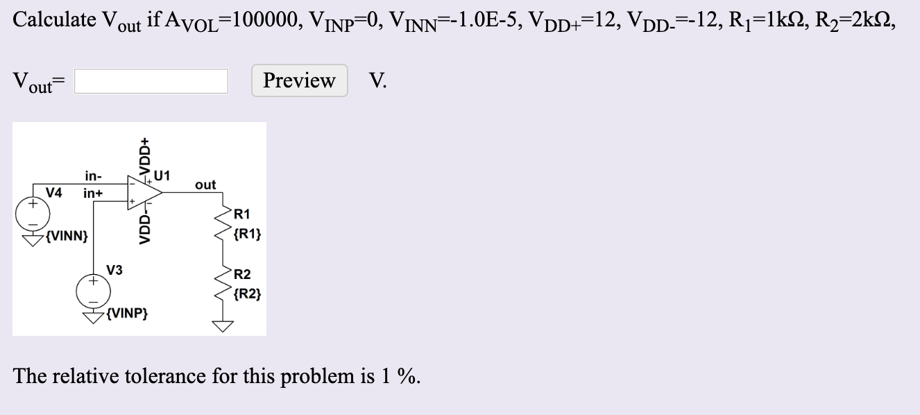 Solved Calculate Vout if Avoc=100000, VINP=0, VINN=-1.0E-5, | Chegg.com