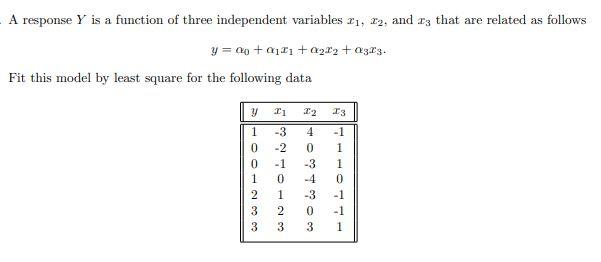 Solved A response Y is a function of three independent | Chegg.com