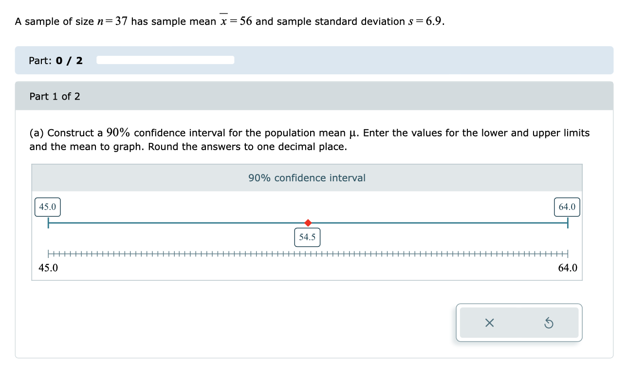 Solved sample of size n=37 has sample mean xˉ=56 and sample | Chegg.com