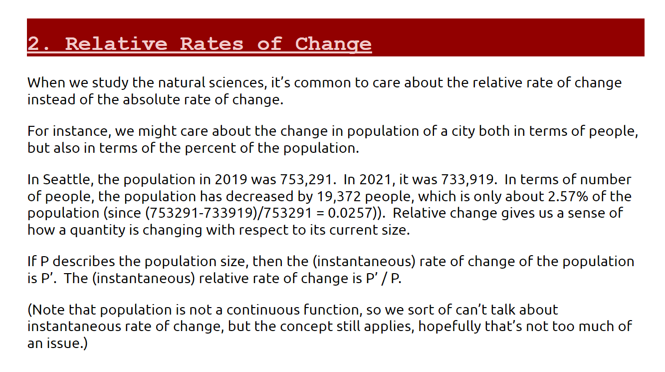 Solved 2. Relative Rates of Change When we study the natural | Chegg.com