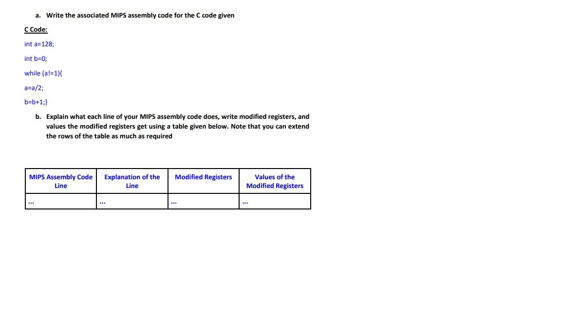 Solved a. Write the associated MIPS assembly code for the C | Chegg.com Solved a. Write the associated MIPS assembly code for the C | Chegg.com