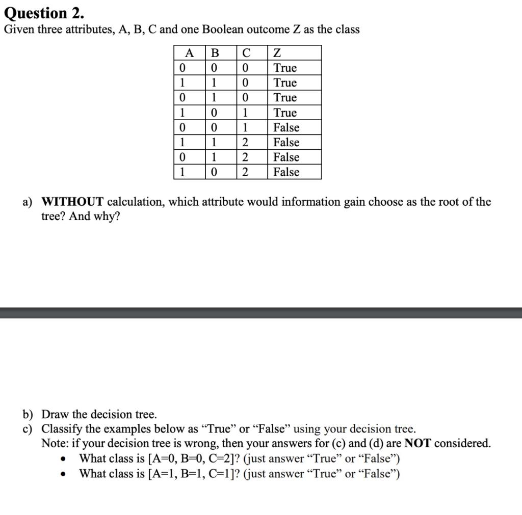 Solved Question 2. Given three attributes, A,B,C and one | Chegg.com
