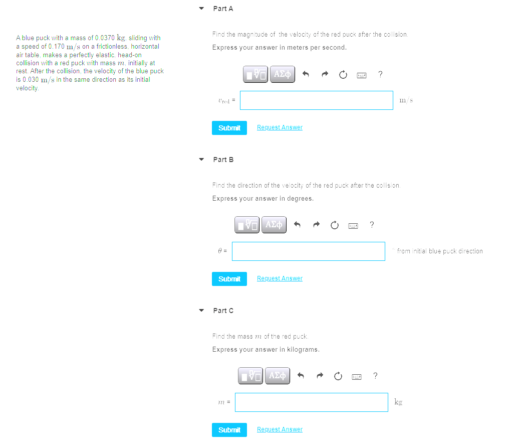 Solved Part AA blue puck with a mass of 0.0370kg. ﻿sliding | Chegg.com