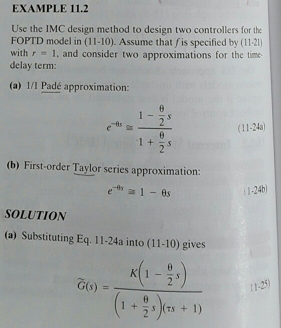 Solved EXAMPLE 11.2 Use the IMC design method to design two | Chegg.com
