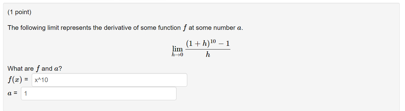 Solved (1 ﻿point)The following limit represents the | Chegg.com