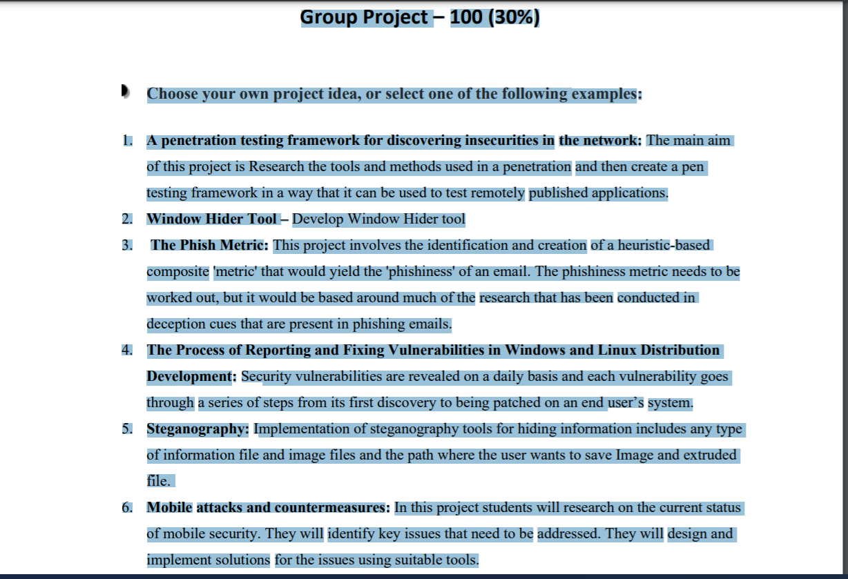 Create a group project report on any of one topic in | Chegg.com