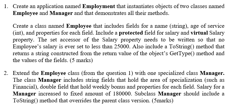 Solved 1. Create an application named Employment that | Chegg.com