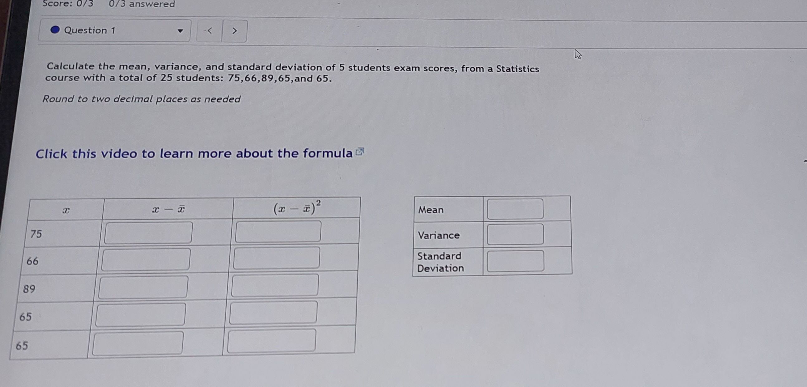 Solved Calculate the mean, variance, and standard deviation | Chegg.com