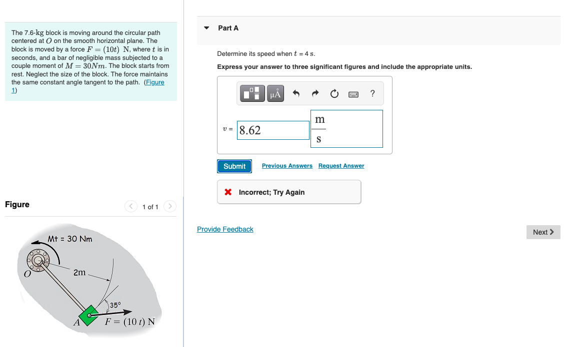 Solved The 7.6-kg block is moving around the circular path | Chegg.com