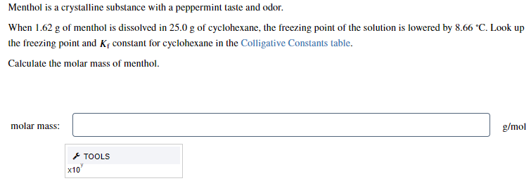 Solved Menthol is a crystalline substance with a peppermint | Chegg.com