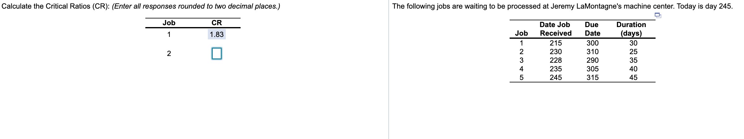 Solved Calculate the Critical Ratios (CR): (Enter | Chegg.com